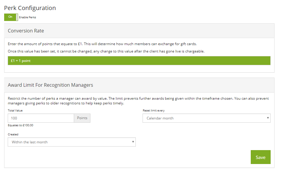 Perk Configuration – You at Work Help Centre